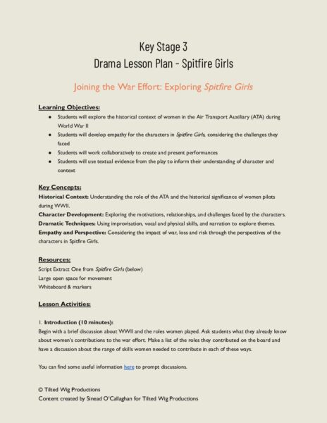 Spitfire Girls Drama Lesson Plan | The School Trip
